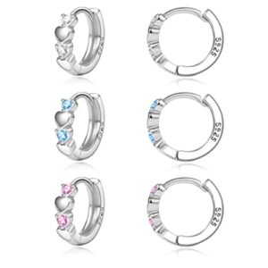 double love heart silver huggie hoop earrings for women cubic zirconia 925 sterling silver cute sleeper earrings for women