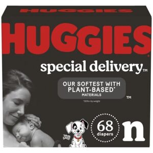 huggies special delivery hypoallergenic baby diapers size newborn (up to 10 lbs), 68 ct, fragrance free, safe for sensitive skin