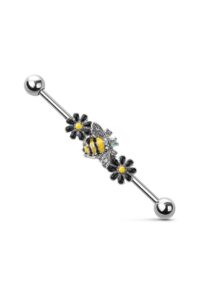 body accentz 14g stainless steel helix cartilage earring bumble bee flower blossom industrial barbell 1 1/2"