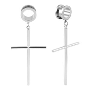 vankula 2pcs cross hypoallergenic stainless steel plugs ear gauges weights tunnels piercing expander stretchers fashion body jewelry