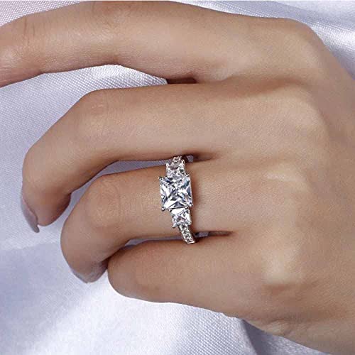 ZLAEBL Sterling Silver Princess Cut Moissanite 3-Stone Anniversary Promise Ring Wedding Engagement Rings For Womens 2 Carat (ctw) 6