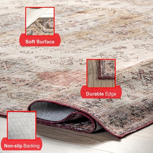 nuLOOM 4' x 6' SpinClean Machine Washable Stain-Resistant Area Rug with Non Slip Backing, Low Profile for Living Room, Bedroom, and Dining Room, Emani Multi