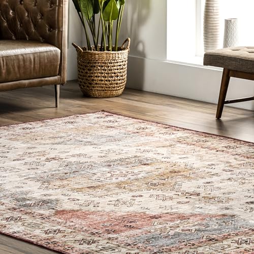 nuLOOM 4' x 6' SpinClean Machine Washable Stain-Resistant Area Rug with Non Slip Backing, Low Profile for Living Room, Bedroom, and Dining Room, Emani Multi