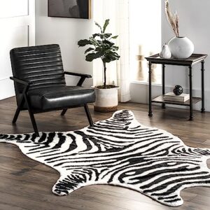 nuloom shaped 5' x 7' spinclean machine washable stain-resistant area rug medium profile for living room, bedroom, and dining room, jayla black and white