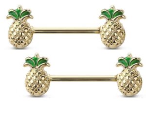 body accentz 14g golden pineapple ends nipple ring nipple bar 1.6mm nipple piercing barbell