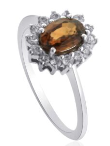 carillon princess diana brown color gemstone solitaire accents 925 sterling silver women's engagement ring (sterling silver, 10.5)