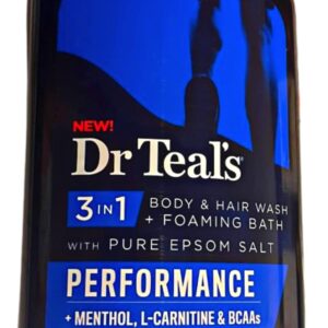 Dr Teal's 3 in 1 Body & Hair Wash + Foaming Bath with Menthol, L-Carnitine & BCAAs- Performance