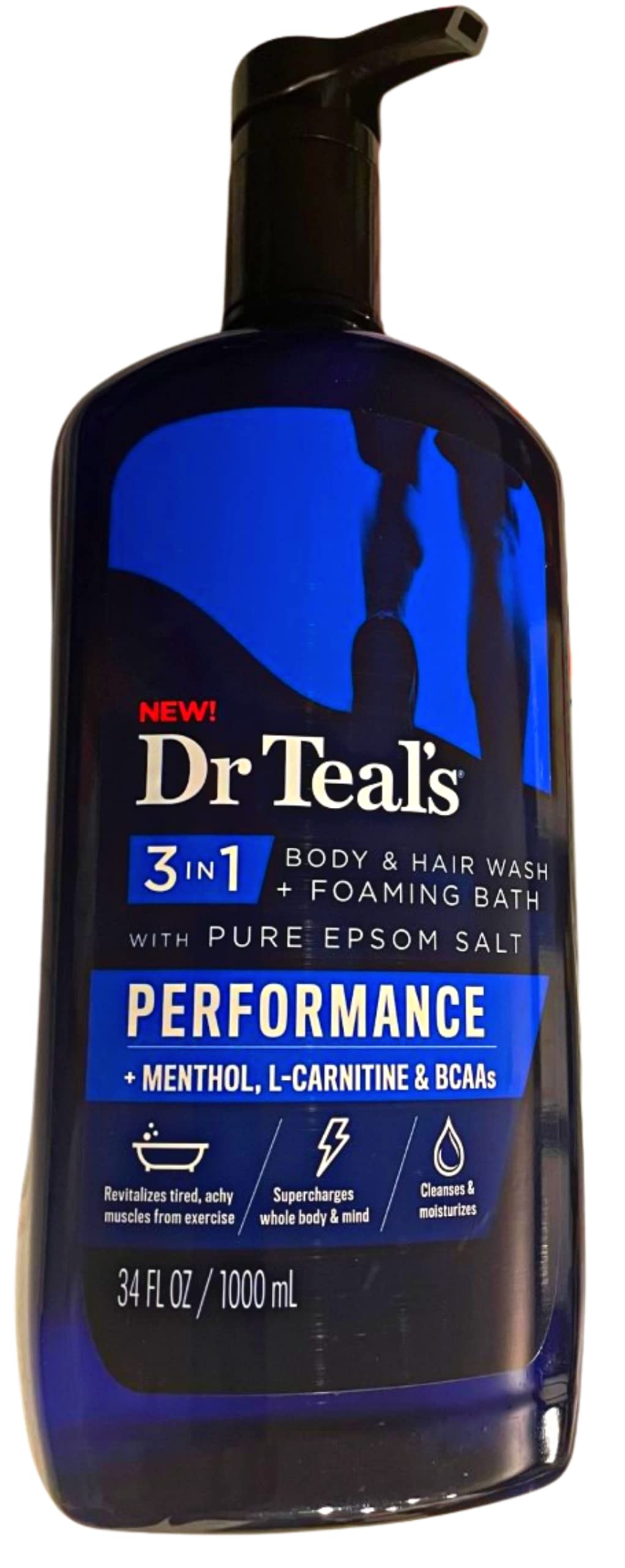 Dr Teal's 3 in 1 Body & Hair Wash + Foaming Bath with Menthol, L-Carnitine & BCAAs- Performance