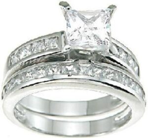 laraso & co princess cut wedding band engagement ring set in 925 sterling silver size 7