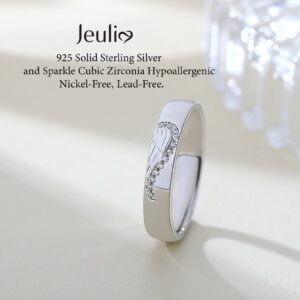 Jeulia Sterling Silver Band for Women Heart Shape Two Tone Angel Wing Fingerprint Inlay Rings Couples Wedding Engagement Promise Jewelry with Gifts Box (Angel Wing, 10)