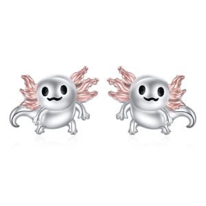 yafeini axolotl stud earrings sterling silver sea creature stud earrings tiny earrings animal lover cute jewelry gift