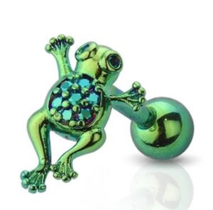 cartilage earring 16g cute frog tragus helix stud conch ring body piercing (animal)(reptile)