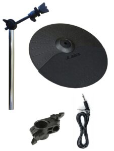 alesis turbo/nitro express 10 inch cymbal with 19 inch cymbal arm/clamp and silverline audio 10ft connection cable bundle - compatible with surge, command, crimson, strike