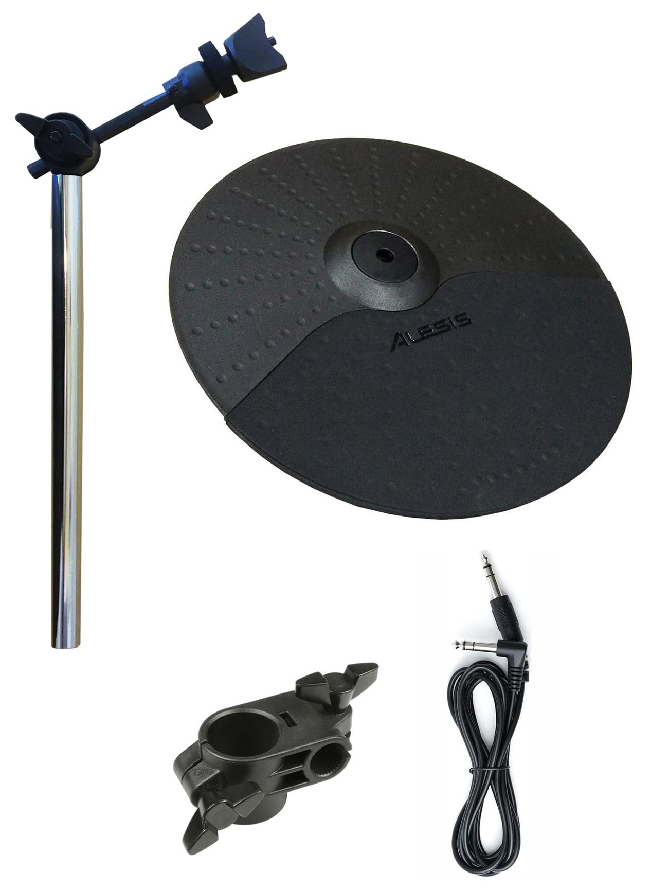 Alesis Turbo/Nitro Express 10 Inch Cymbal with 19 Inch Cymbal Arm/Clamp and Silverline Audio 10ft Connection Cable Bundle - Compatible with Surge, Command, Crimson, Strike