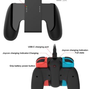 Kinvoca Charging Grip with 2000mAh Battery, 2-in-1 Comfort Grip for Nintendo Switch Controller, Controller Charger with 32in USB-C Cable, Power & Charge Indicators, Overcharge Protection