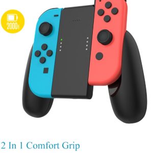 Kinvoca Charging Grip with 2000mAh Battery, 2-in-1 Comfort Grip for Nintendo Switch Controller, Controller Charger with 32in USB-C Cable, Power & Charge Indicators, Overcharge Protection