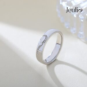 Jeulia Sterling Silver Band for Women Heart Shape Two Tone Angel Wing Fingerprint Inlay Rings Couples Wedding Engagement Promise Jewelry with Gifts Box (Angel Wing, 10)