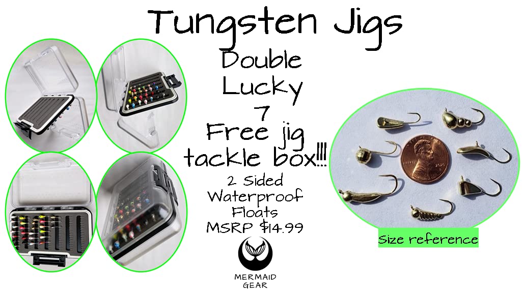 Tungsten Ice Fishing Jigs - Lucky 14 Pack Gold 4-6mm Free Tackle Box Case Included 1-2gm #8-10 Hook Lure Bait Walleye Crappie Panfish Trout