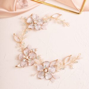 Kercisbeauty Wedding Bridal Gold Headband Women and Girls Flower Hair Piece for Special Occasion Photo Shoot Hair Vine Jewelry