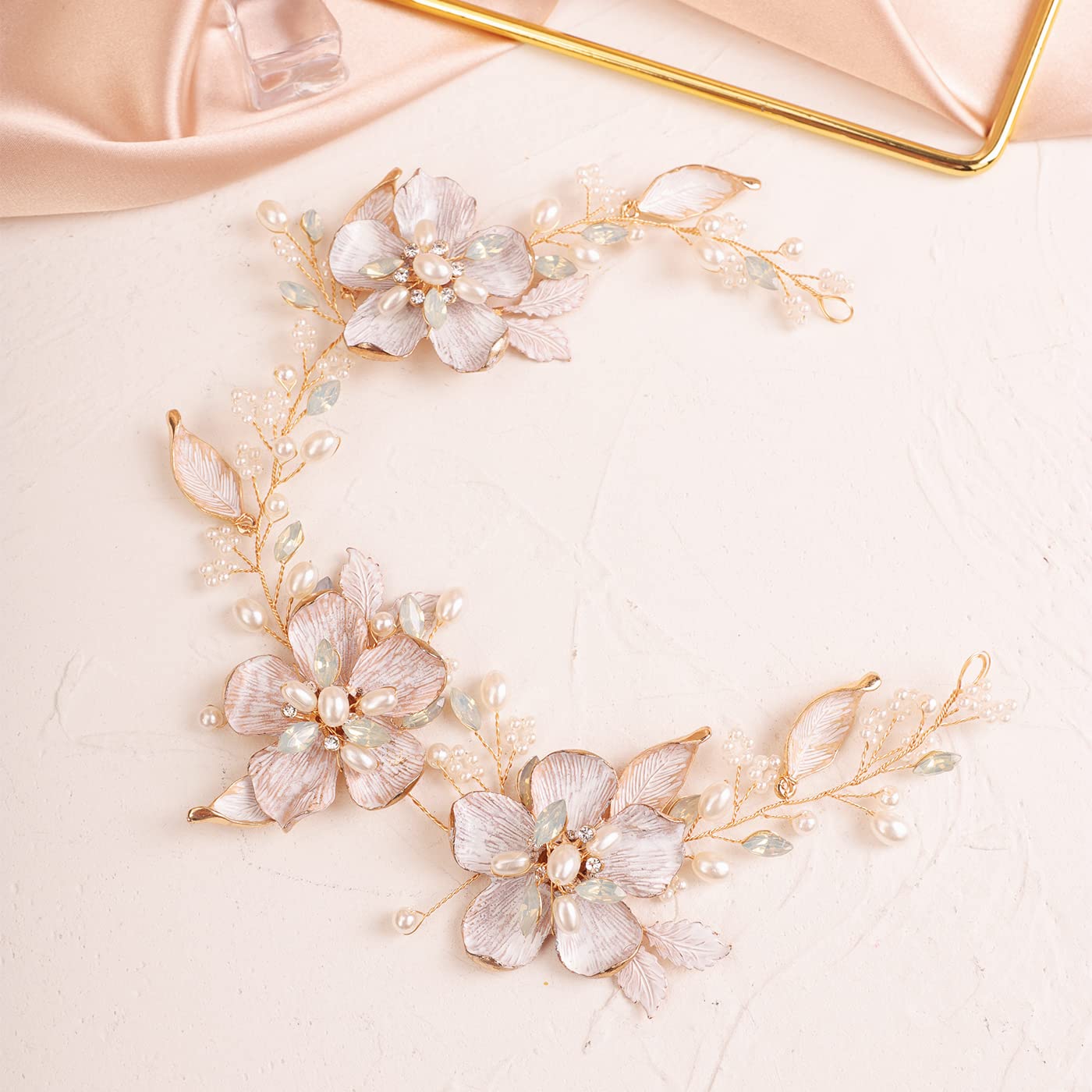 Kercisbeauty Wedding Bridal Gold Headband Women and Girls Flower Hair Piece for Special Occasion Photo Shoot Hair Vine Jewelry