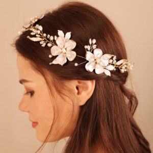 kercisbeauty wedding bridal gold headband women and girls flower hair piece for special occasion photo shoot hair vine jewelry