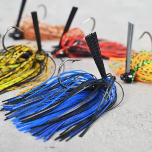 Jigreat Fishing Jig with Weed Guard 3/8 oz Silicone Skirt Fishing Lures for Bass Perch Multi-Color Pack of 6