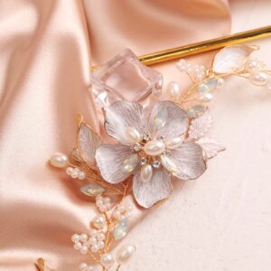 Kercisbeauty Wedding Bridal Gold Headband Women and Girls Flower Hair Piece for Special Occasion Photo Shoot Hair Vine Jewelry