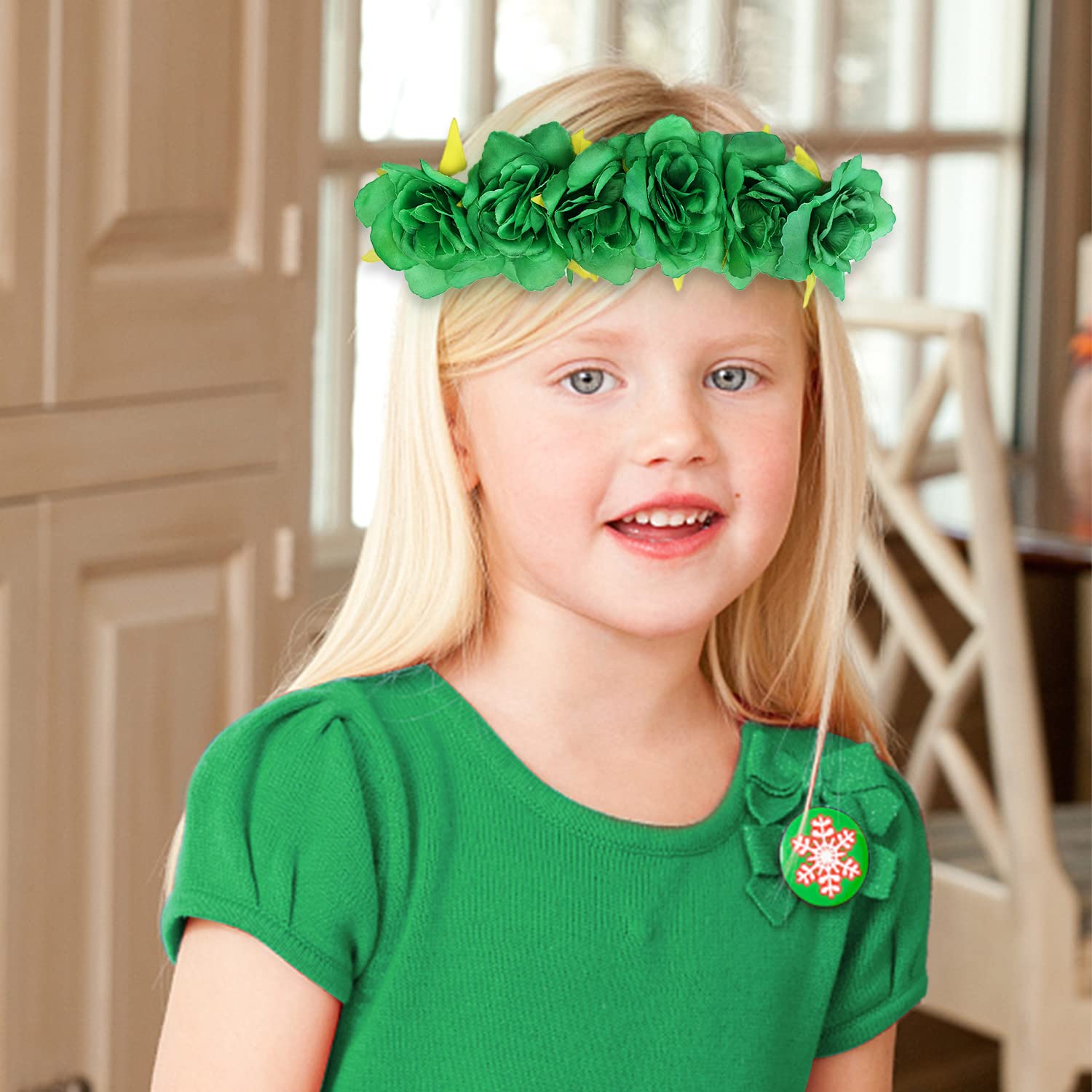 SpinLaLa St Patricks Day Women Headbands - Green Elastic Floral Headbands for Women Girls, Non Slip Bohemian Flower Crown Head Wear (Large Flower)