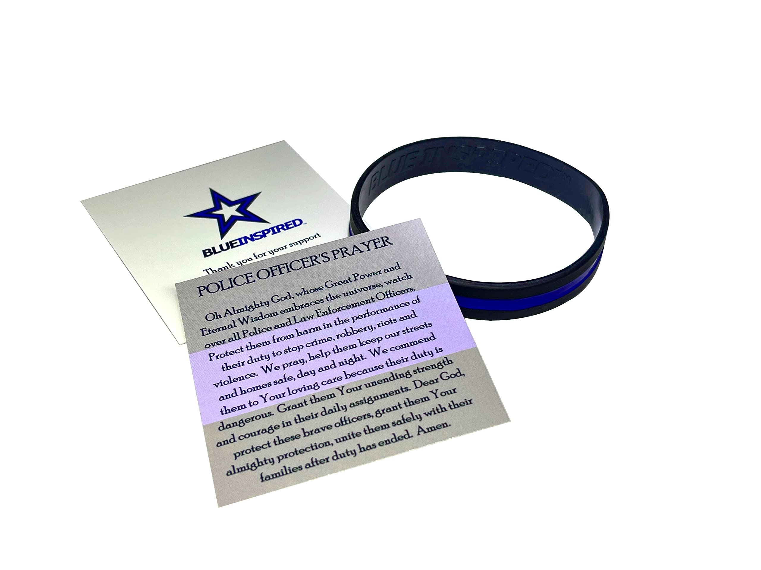 BLUE INSPIRED Thin Blue Line Bracelet and Prayer Card | Back The Blue, Pro Law Enforcement | Navy Blue | Husband/Wife, Men/Women