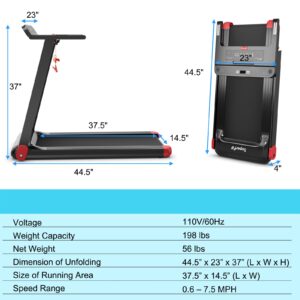 GYMAX Folding Treadmill, Smart APP Control Running Machine with LCD Monitor & Adjustable Device Holder, Portable Treadmill for Home Gym Small Apartment (Red)