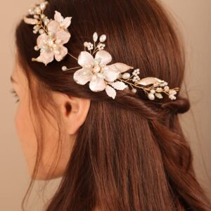 Kercisbeauty Wedding Bridal Gold Headband Women and Girls Flower Hair Piece for Special Occasion Photo Shoot Hair Vine Jewelry