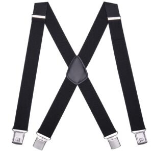 gunsound men's suspender 1.4" wide adjustable elastic x back style suspenders with strong metal clips (black)