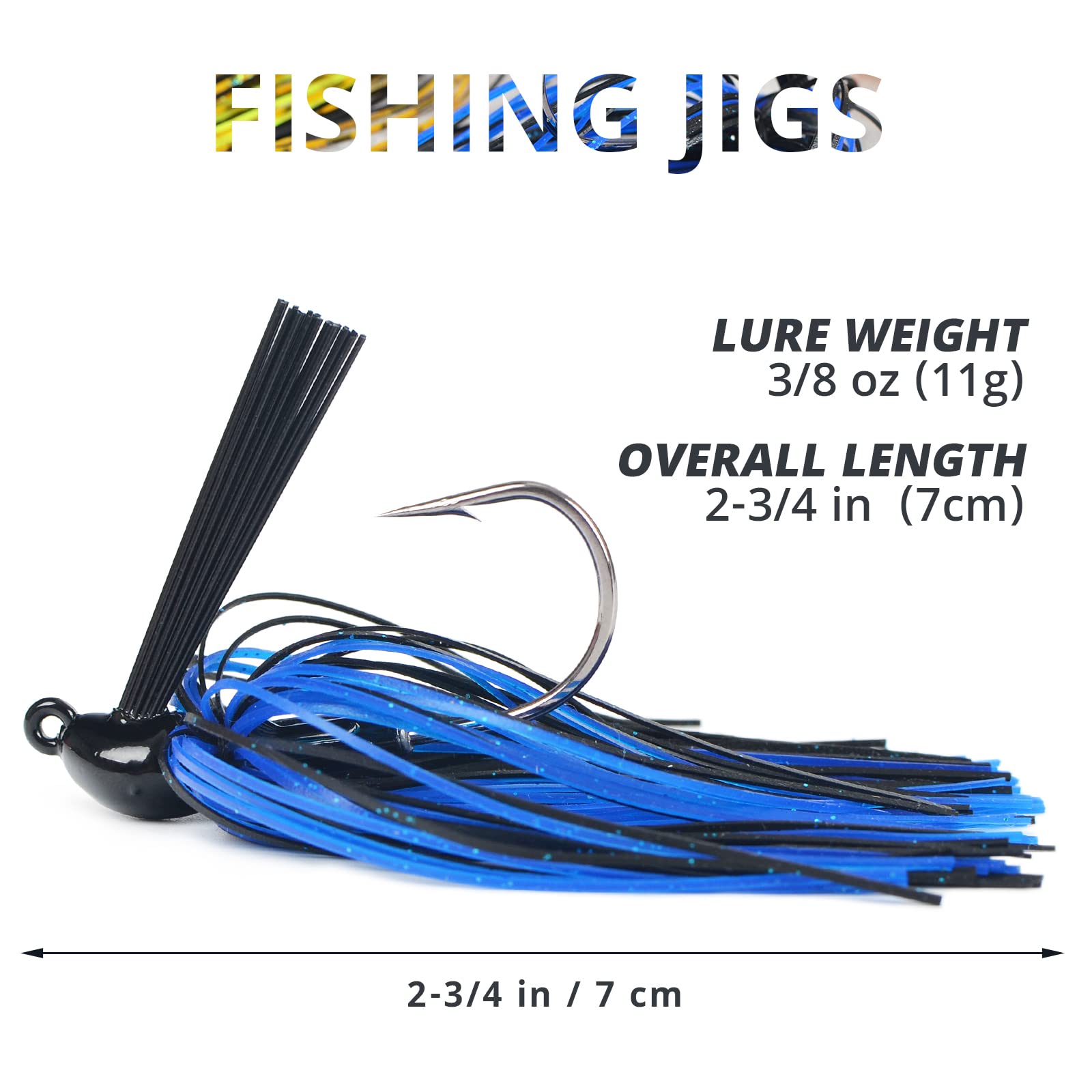 Jigreat Fishing Jig with Weed Guard 3/8 oz Silicone Skirt Fishing Lures for Bass Perch Multi-Color Pack of 6