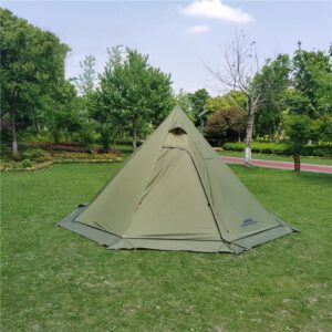 Vilemoon Tipi Hot Tent with Fire Retardant Stove Jack for Flue Pipes, 3~4 Person, Lightweight, Teepee Tents for Family Team Outdoor Backpacking Camping Hiking (Green)