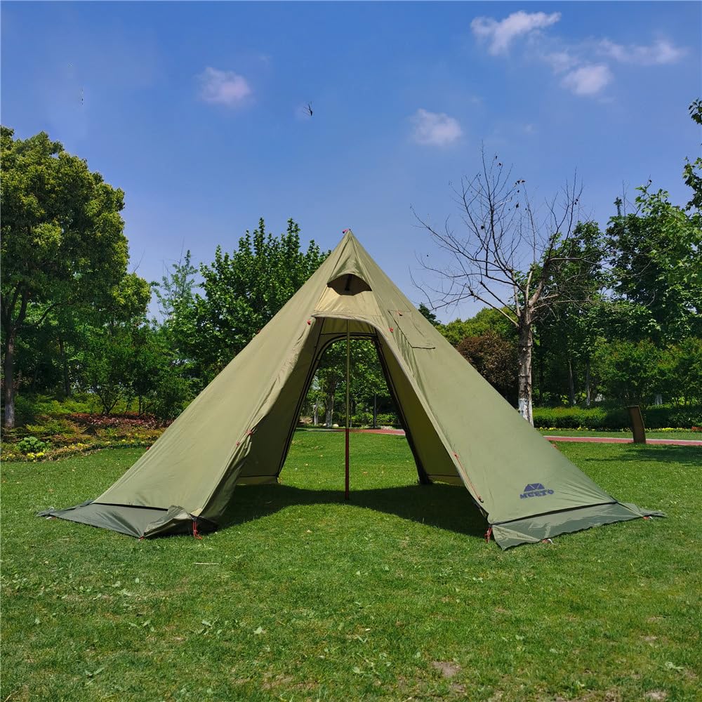 Vilemoon Tipi Hot Tent with Fire Retardant Stove Jack for Flue Pipes, 3~4 Person, Lightweight, Teepee Tents for Family Team Outdoor Backpacking Camping Hiking (Green)