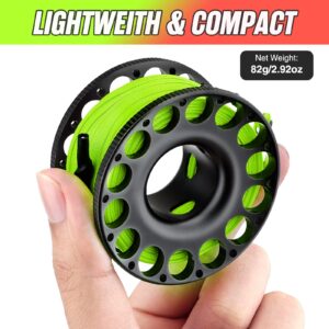 Pecihiko Scuba Diving Reel, Aluminum Alloy Wreck Cave Finger Spool with 30m/100ft High Visibility Line and Double-Ended Bolt Snap Clip Fits for Outdoor Diving Activities Fluorescent Green