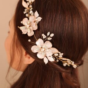 Kercisbeauty Wedding Bridal Gold Headband Women and Girls Flower Hair Piece for Special Occasion Photo Shoot Hair Vine Jewelry