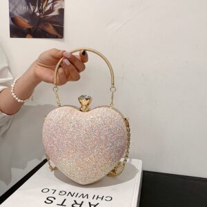 Reberomantic Heart Shaped Evening Purse Velvet Clutch Purse Solid Evening Bag, T-Pink