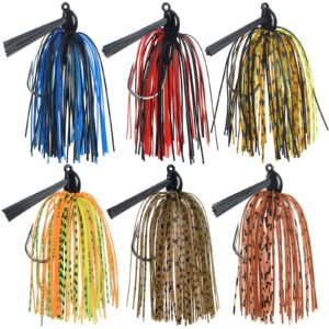 jigreat fishing jig with weed guard 3/8 oz silicone skirt fishing lures for bass perch multi-color pack of 6