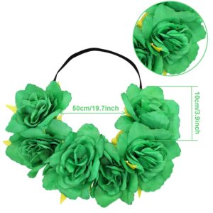 SpinLaLa St Patricks Day Women Headbands - Green Elastic Floral Headbands for Women Girls, Non Slip Bohemian Flower Crown Head Wear (Large Flower)