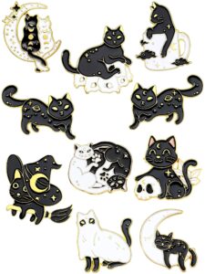 10 pieces cat pins cute brooch pin set kawaii cat backpack pin black cat book brooch gothic aesthetic cat buttons for backpacks clothing bags lapel jackets for women men diy presents