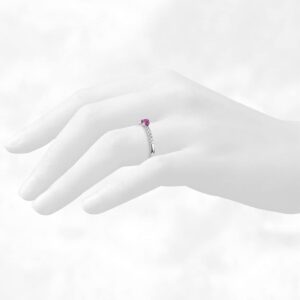 Jewelrygift 925 Sterling-Silver Halo Promise Ring Created Pink Sapphire Gtone Wedding Engagement Solitaire White Cubic Zircon Daily Wear Party Wear Ring Women and Jewelry : 5.5