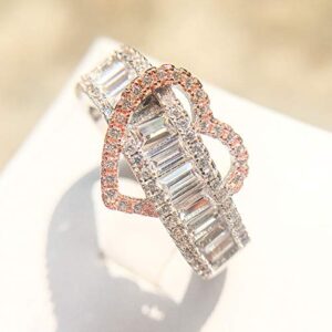 925 Fashion Trend Two Tone Ring Exquisite Simulation Diamond Heart-Shaped Female Ring Micro-Inlaid Push Cubic Zircon Ring S925 Ring Fashion Luxury Diamond Wedding Ring Engagement Ring CZC518 (8)