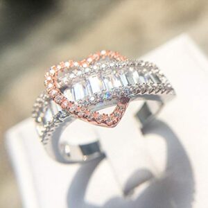 925 Fashion Trend Two Tone Ring Exquisite Simulation Diamond Heart-Shaped Female Ring Micro-Inlaid Push Cubic Zircon Ring S925 Ring Fashion Luxury Diamond Wedding Ring Engagement Ring CZC518 (8)