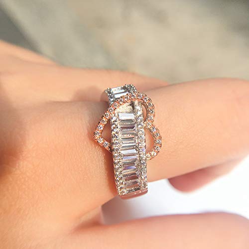 925 Fashion Trend Two Tone Ring Exquisite Simulation Diamond Heart-Shaped Female Ring Micro-Inlaid Push Cubic Zircon Ring S925 Ring Fashion Luxury Diamond Wedding Ring Engagement Ring CZC518 (8)