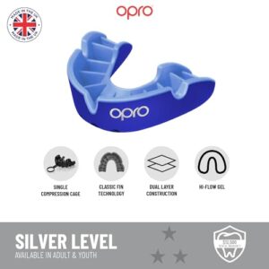 OPRO Silver Level Adult and Youth Sports Mouthguard with Case, Gum Shield Featuring Revolutionary Fitting Technology for Hockey, Rugby, Boxing and Contact and Combat Sports, (Black/Red, Adult)