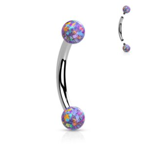 simulated opal surgical steel curve bar eyebrow ring internal threaded piercing - purple