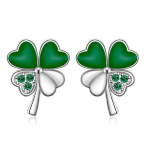 st patricks day shamrock earrings for women sterling silver four leaf clover earrings studs green shamrock jewelry holiday gifts