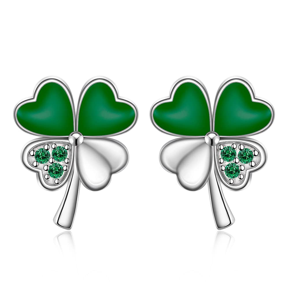 St Patricks Day Shamrock Earrings for Women Sterling Silver Four Leaf Clover Earrings Studs Green Shamrock Jewelry Holiday Gifts