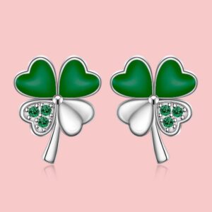 St Patricks Day Shamrock Earrings for Women Sterling Silver Four Leaf Clover Earrings Studs Green Shamrock Jewelry Holiday Gifts